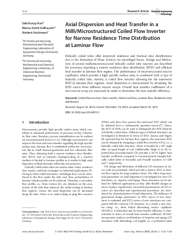 (PDF) Axial Dispersion and Heat Transfer in a Milli/Microstructured ...