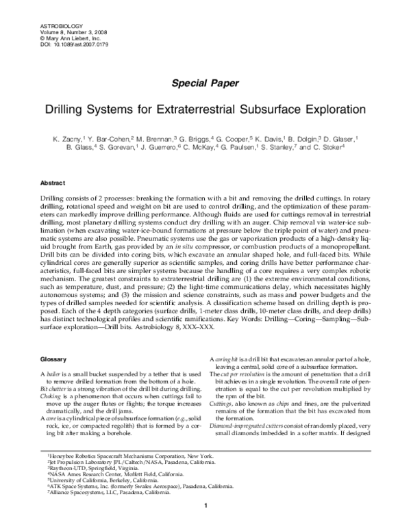 (PDF) Drilling Systems for Extraterrestrial Subsurface Exploration