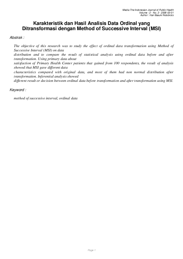 (PDF) Karakteristik dan Hasil Analisis Data Ordinal yangDitransformasi dengan Method of ...
