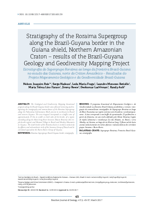 (PDF) Stratigraphy of the Roraima Supergroup along the Brazil-Guyana ...