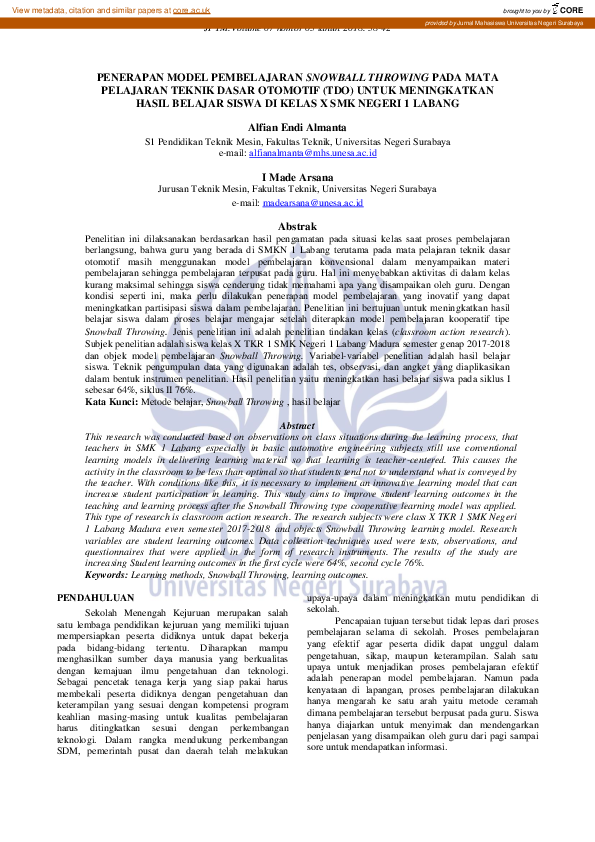 (PDF) Penerapan Model Pembelajaran Snowball Throwing Pada Mata ...
