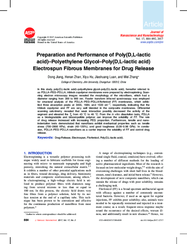 (PDF) Preparation and Performance of Poly(D,L-lactic acid)–Polyethylene Glycol–Poly(D,L-lactic ...