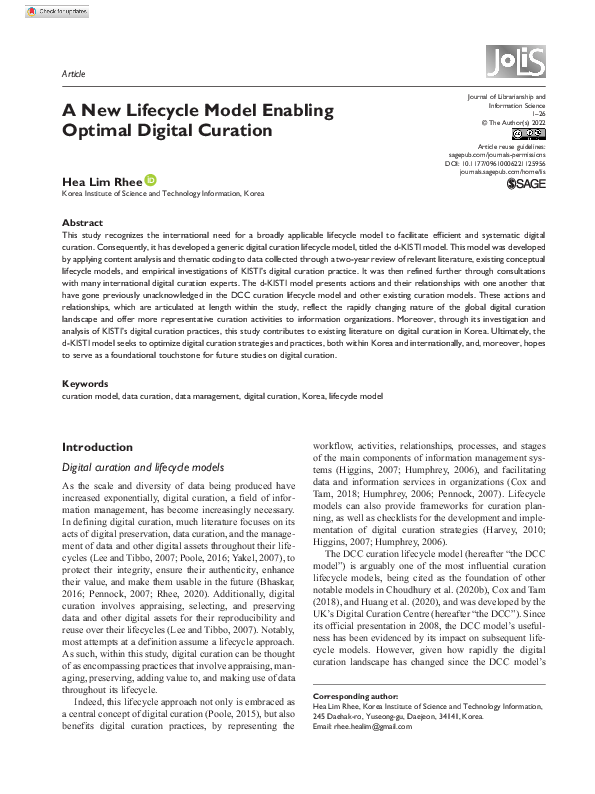 (PDF) A New Lifecycle Model Enabling Optimal Digital Curation