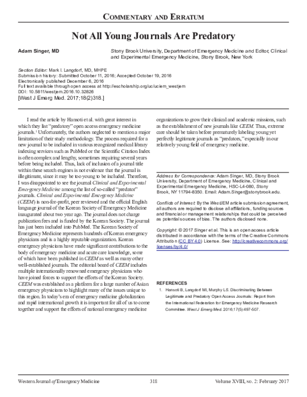 (PDF) Not All Young Journals Are Predatory