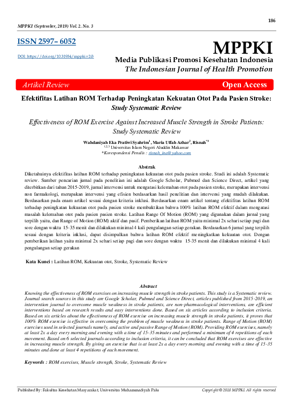 (PDF) Efektifitas Latihan ROM Terhadap Peningkatan Kekuatan Otot Pada Pasien Stroke: Study ...