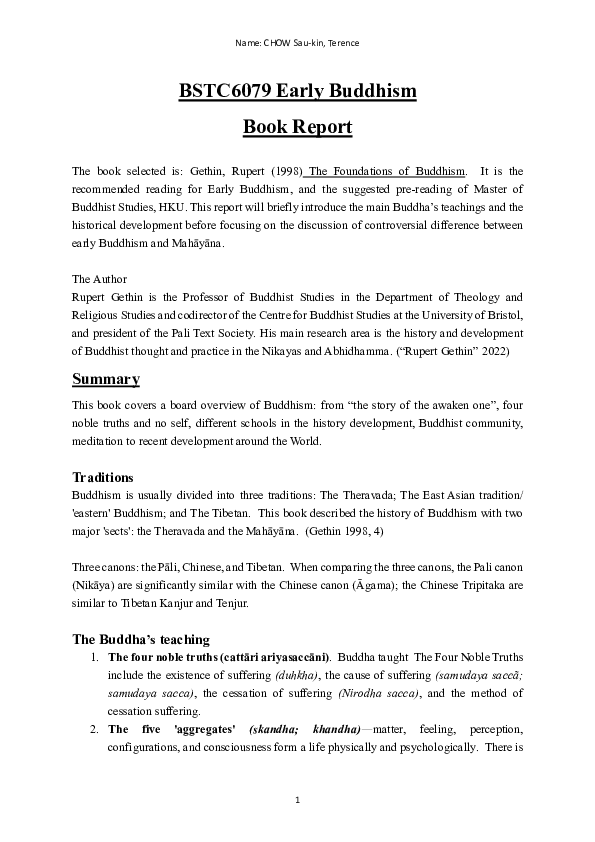 (PDF) Book report: The Foundations of Buddhism, Gethin, Rupert (1998)
