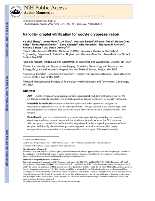 (PDF) Nanoliter droplet vitrification for oocyte cryopreservation