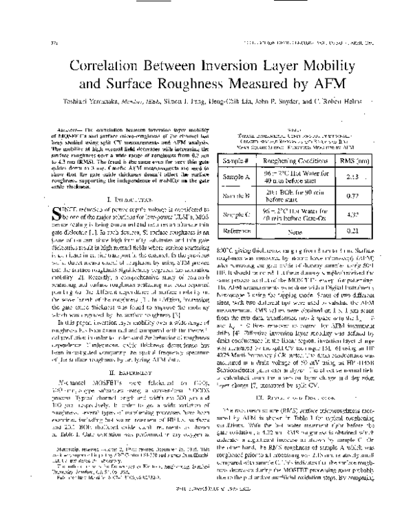 (PDF) Correlation between inversion layer mobility and surface roughness measured by AFM