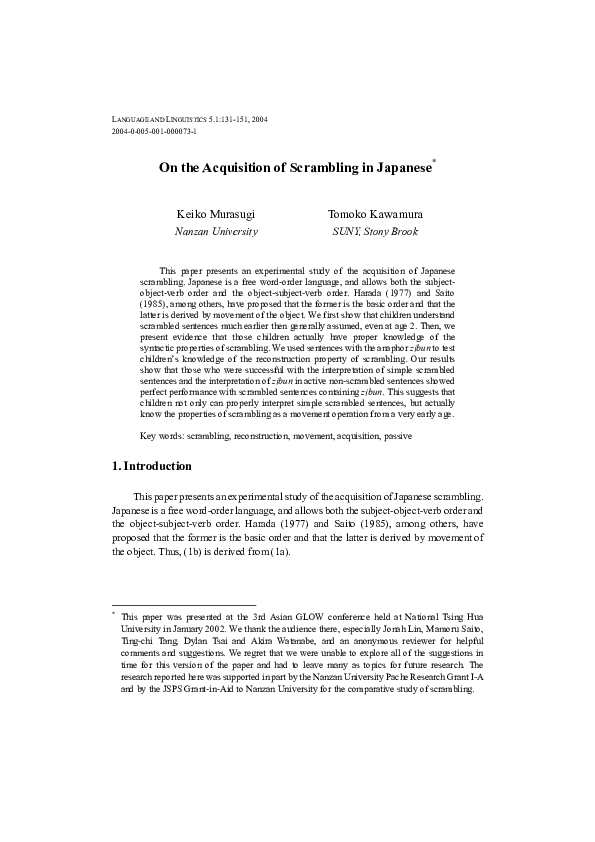 (PDF) The Acquisition of Japanese Syntax