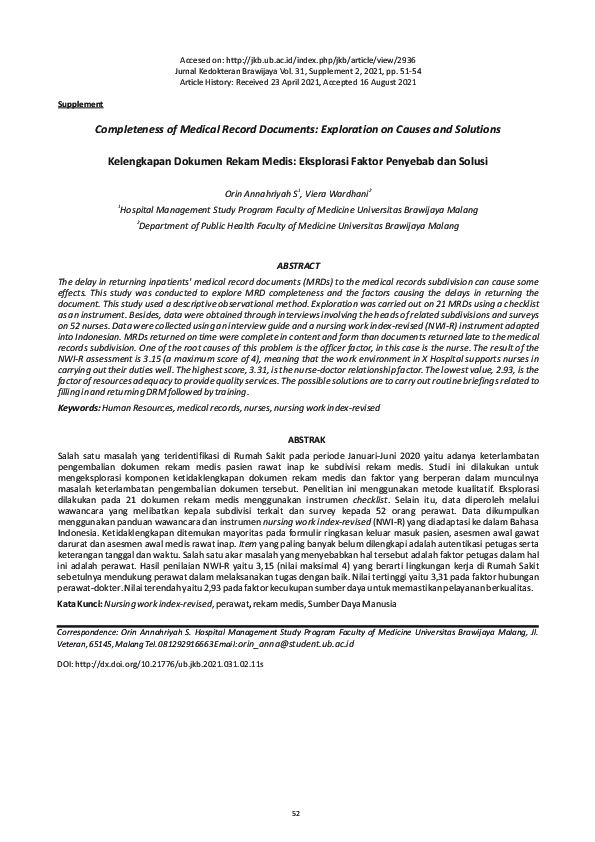 (PDF) Completeness of Medical Record Documents: Exploration on Causes ...