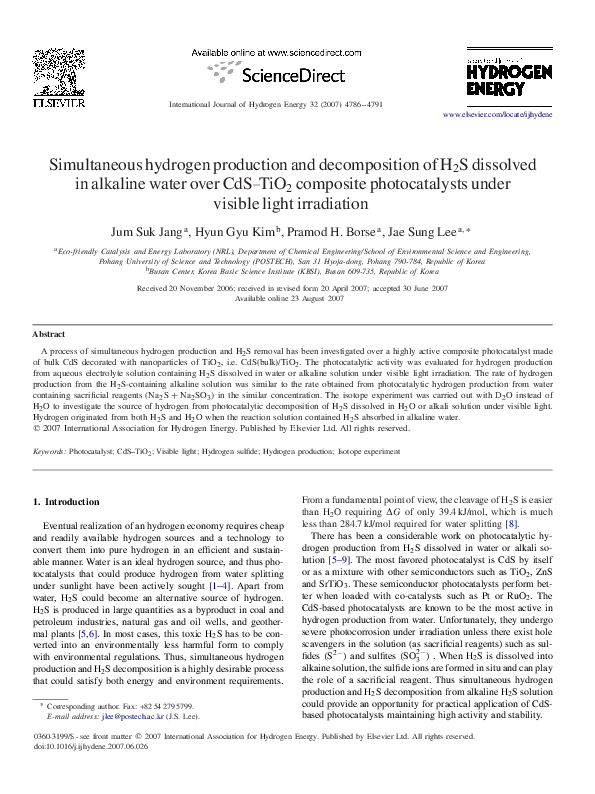 (PDF) Simultaneous hydrogen production and decomposition of H2S ...
