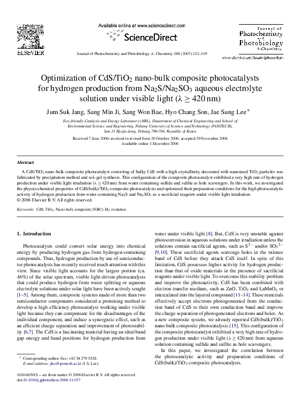 (PDF) Optimization of CdS/TiO2 nano-bulk composite photocatalysts for ...