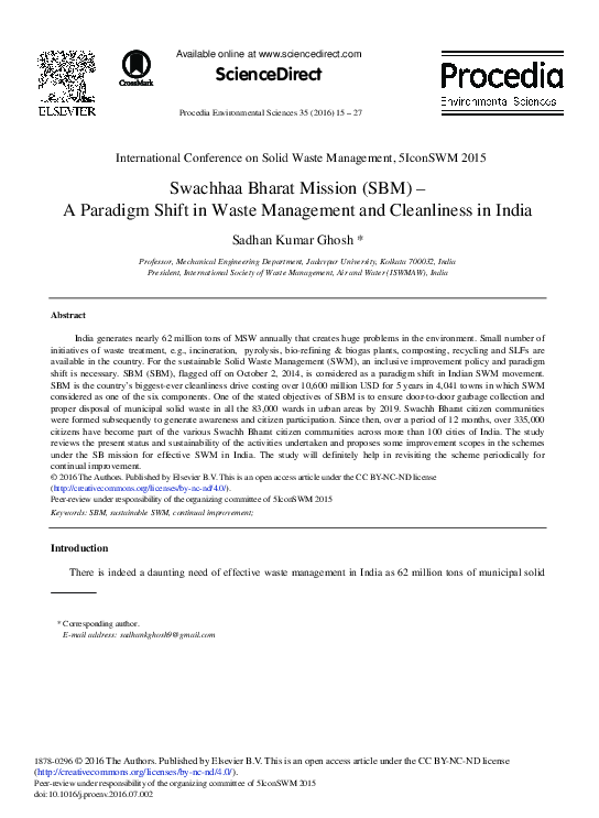 (PDF) Swachhaa Bharat Mission (SBM) – A Paradigm Shift in Waste ...