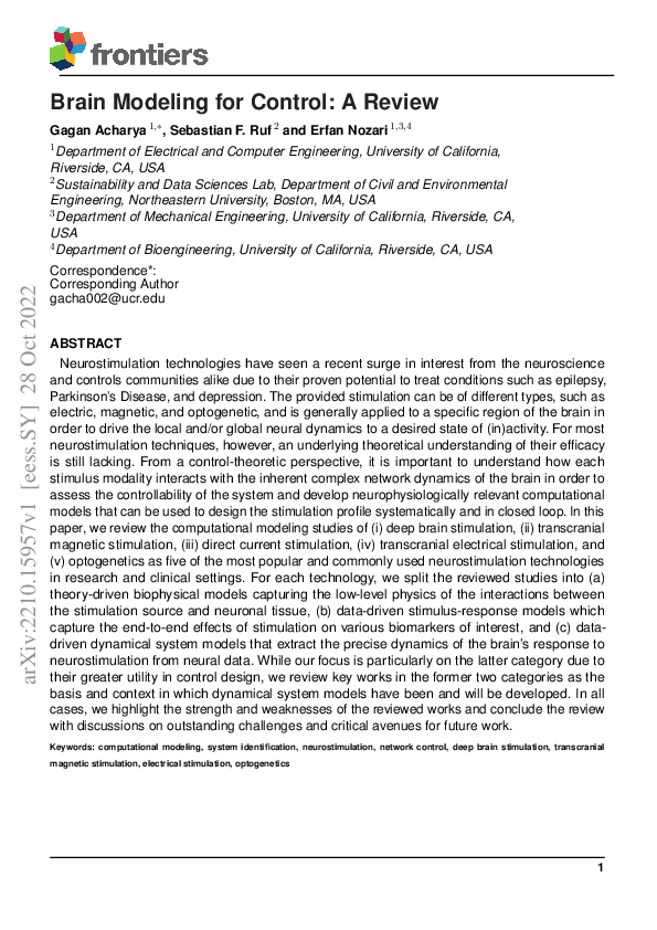 (PDF) Brain Modeling for Control: A Review