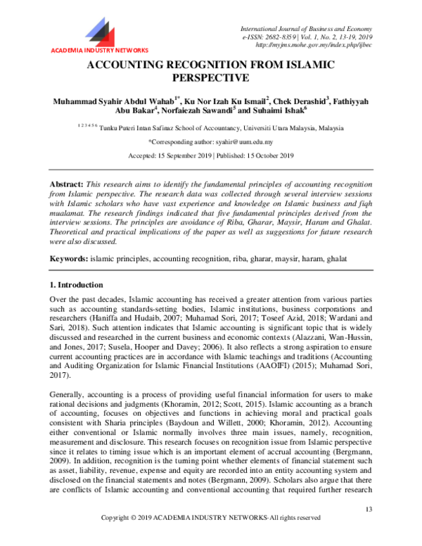 (PDF) Islamic Principles of Accounting Recognition