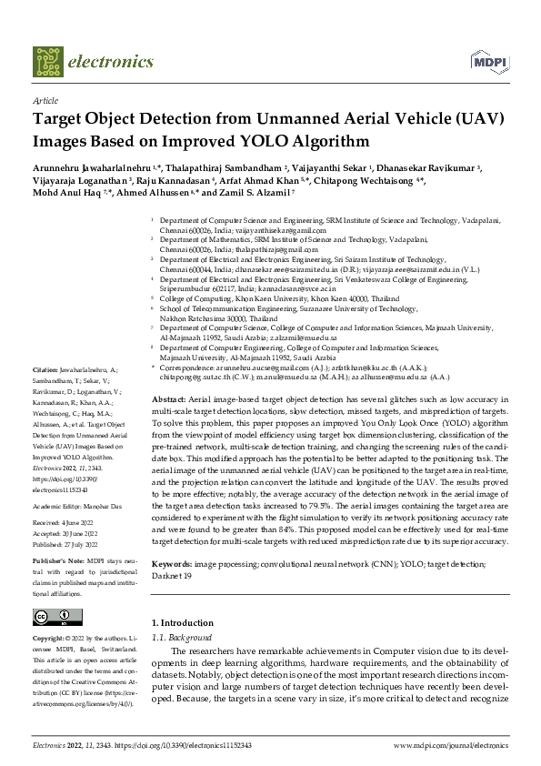 (PDF) Target Object Detection from Unmanned Aerial Vehicle (UAV) Images Based on Improved YOLO ...