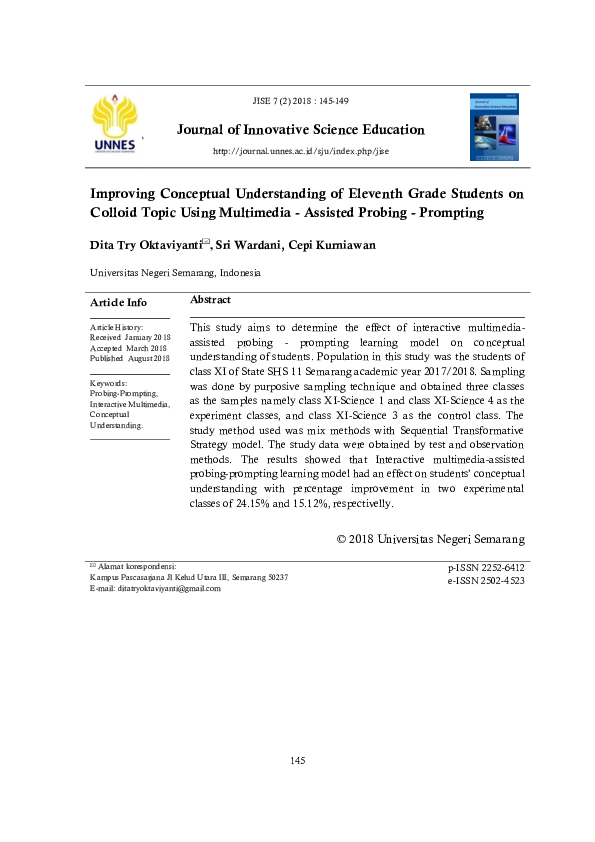 (PDF) Improving Conceptual Understanding of Eleventh Grade Students on Colloid Topic Using ...
