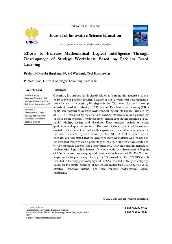 (PDF) Efforts to Increase Mathematical Logical Intelligence Through Development of Student ...