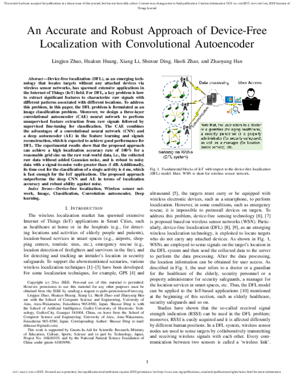 Pdf An Accurate And Robust Approach Of Device Free Localization With Convolutional Autoencoder
