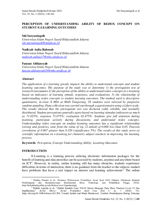 (PDF) Perception of Understanding Ability of Redox Concept on Student E ...