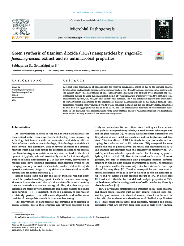 (PDF) Green synthesis of titanium dioxide (TiO2) nanoparticles by Trigonella foenum-graecum ...