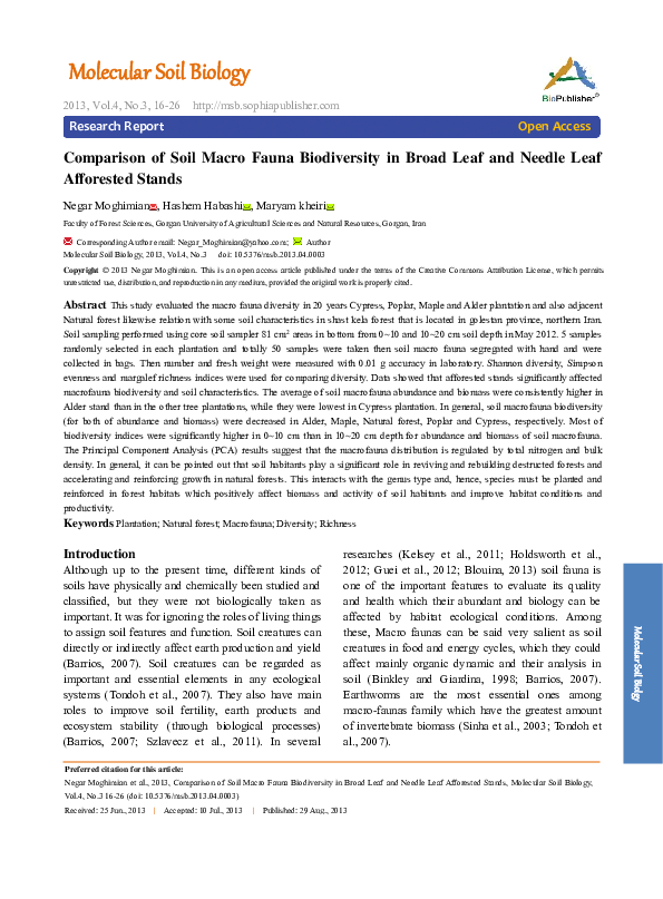 (PDF) Comparison of Soil Macro Fauna Biodiversity in Broad Leaf and ...