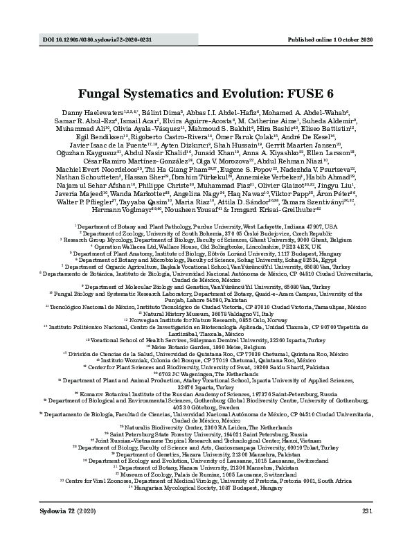 (PDF) Fungal Systematics and Evolution: FUSE 6