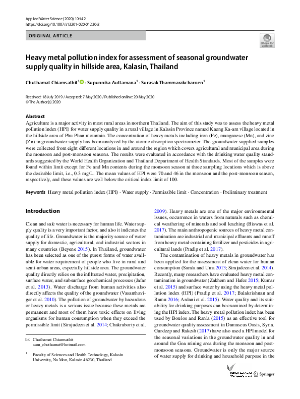 (PDF) Heavy metal pollution index for assessment of seasonal ...