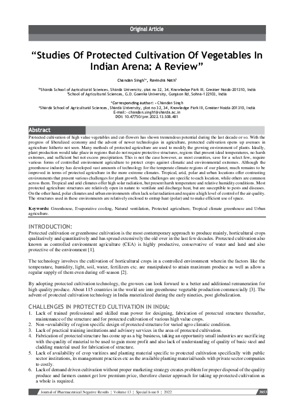 (PDF) "Studies Of Protected Cultivation Of Vegetables In Indian Arena ...
