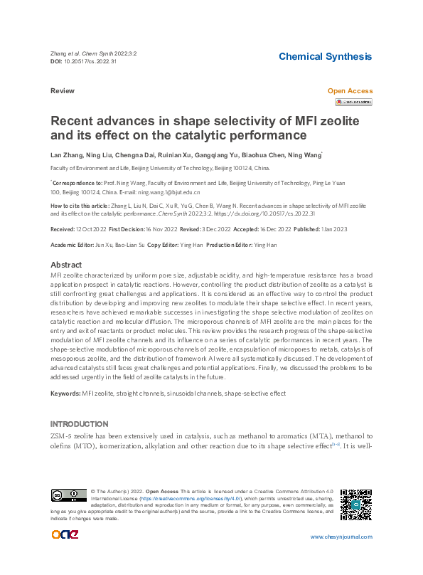 (PDF) Recent advances in shape selectivity of MFI zeolite and its ...