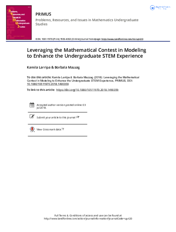 (PDF) Leveraging the Mathematical Contest in Modeling to Enhance the ...