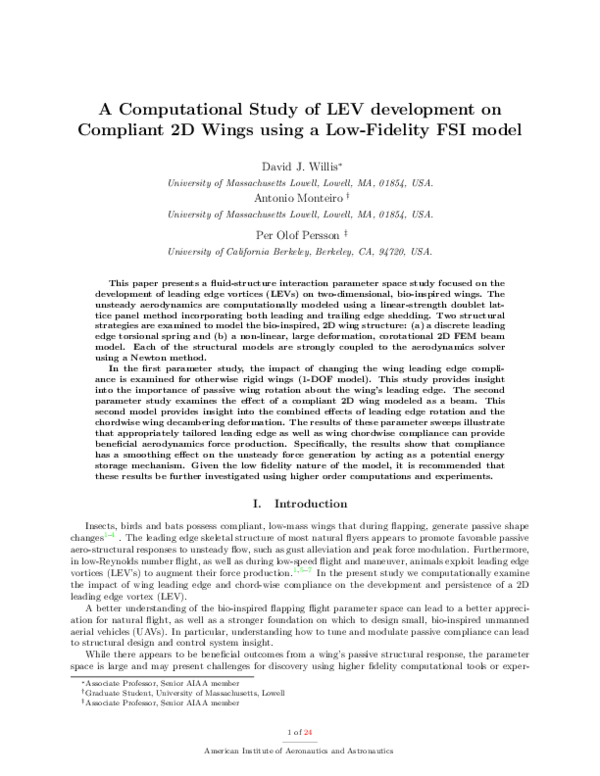 (PDF) A Computational Study of LEV development on Compliant 2D Wings ...