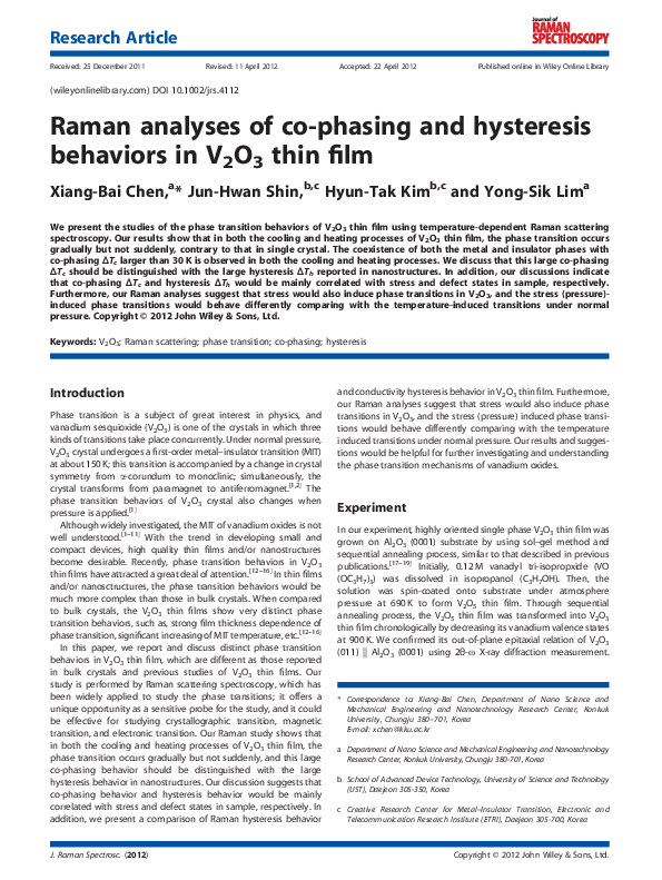 (PDF) Raman analyses of co-phasing and hysteresis behaviors in V2O3thin ...
