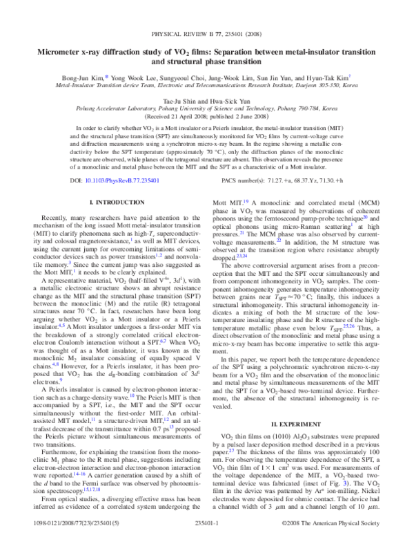 (PDF) Micrometer x-ray diffraction study ofVO2films: Separation between ...