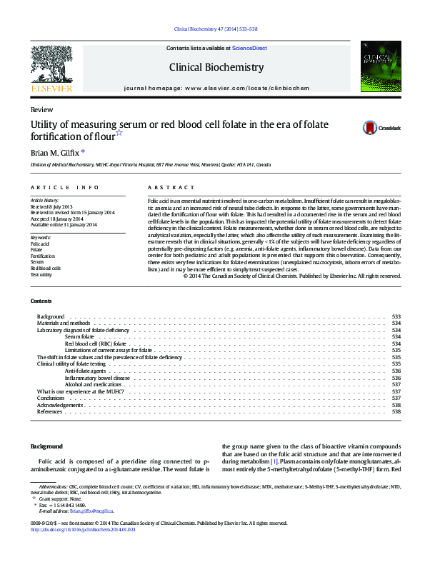 (PDF) Utility of measuring serum or red blood cell folate in the era of ...