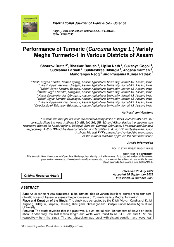 (PDF) Performance of Turmeric (Curcuma longa L.) Variety Megha Turmeric-1 in Various Districts ...