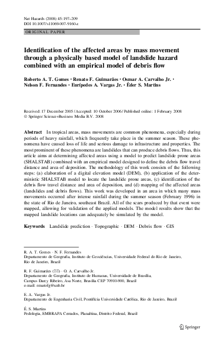 (PDF) Identification of the affected areas by mass movement through a physically based model of ...
