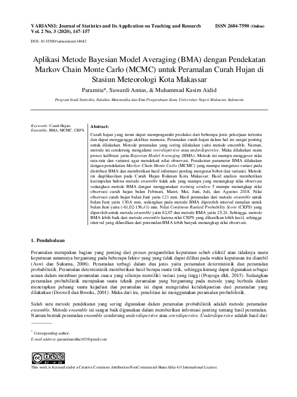 (PDF) Aplikasi Metode Bayesian Model Averaging (Bma) Dengan Pendekatan Markov Chain Monte Carlo ...