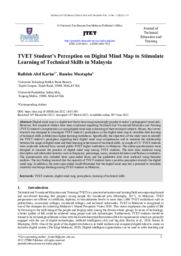 (PDF) TVET Student’s Perception on Digital Mind Map to Stimulate ...