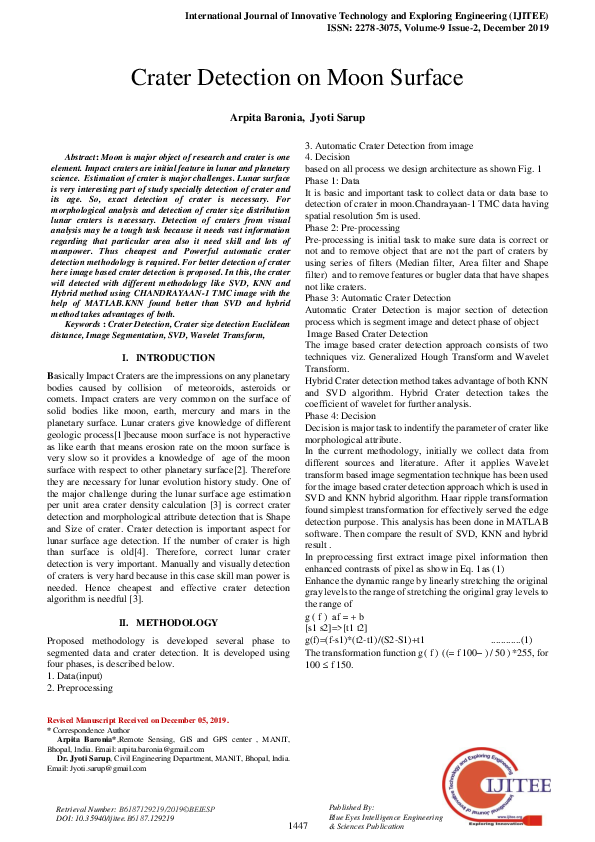 Pdf Crater Detection On Moon Surface