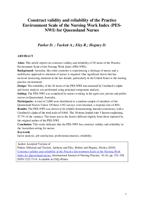 Pdf Construct Validity And Reliability Of The Practice Environment
