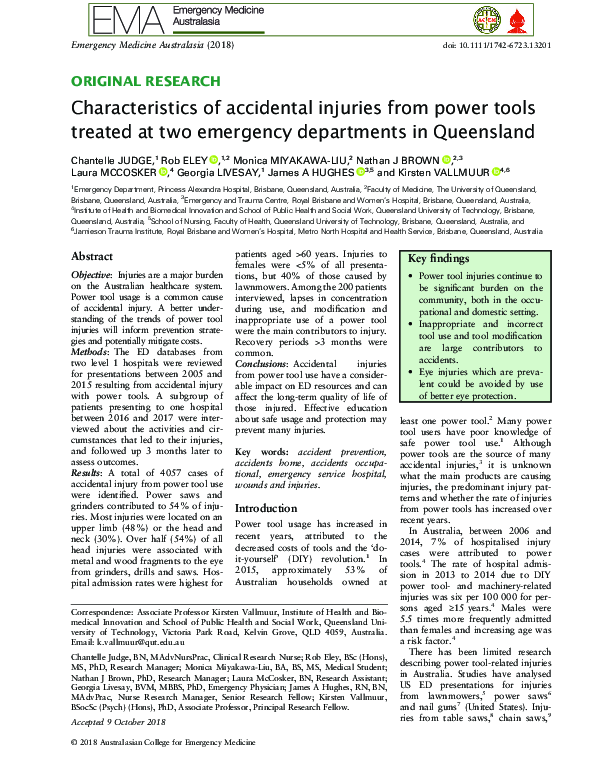 (PDF) Characteristics of accidental injuries from power tools treated ...