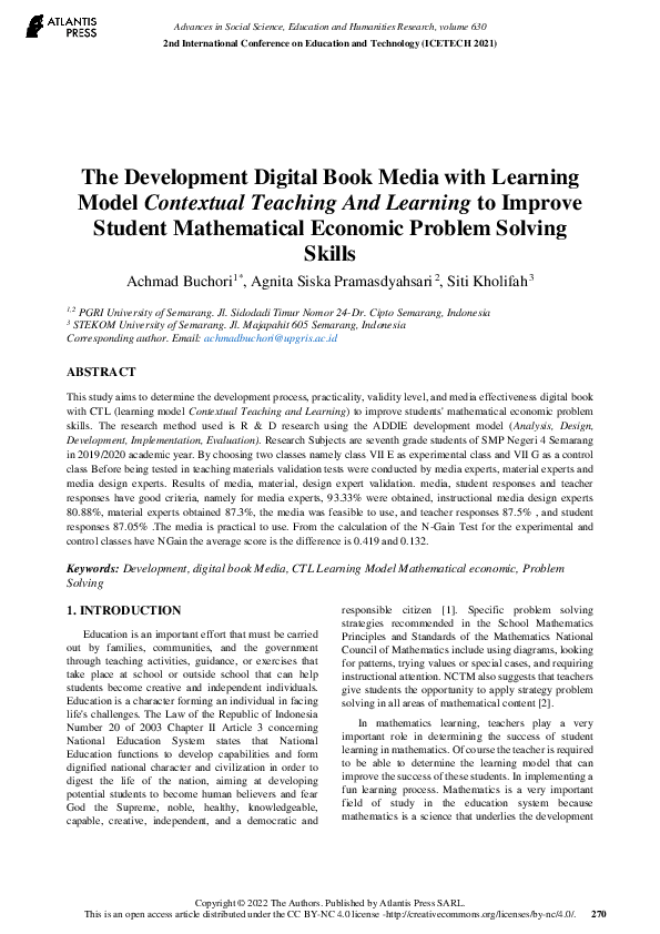 (PDF) The Development Digital Book Media with Learning Model Contextual Teaching And Learning to ...