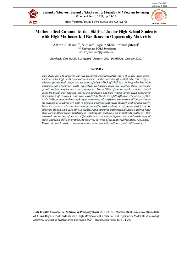 (PDF) Mathematical Communication Skills of Junior High School Students ...