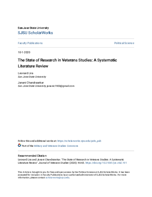 (PDF) The State of Research in Veterans Studies: A Systematic ...