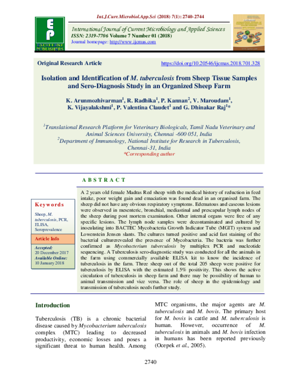 (PDF) Isolation and Identification of M. tuberculosis from Sheep Tissue ...
