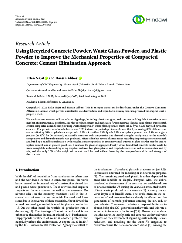 (PDF) Using Recycled Concrete Powder, Waste Glass Powder, and Plastic ...
