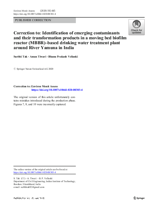 (PDF) Correction to: Identification of emerging contaminants and their transformation products ...