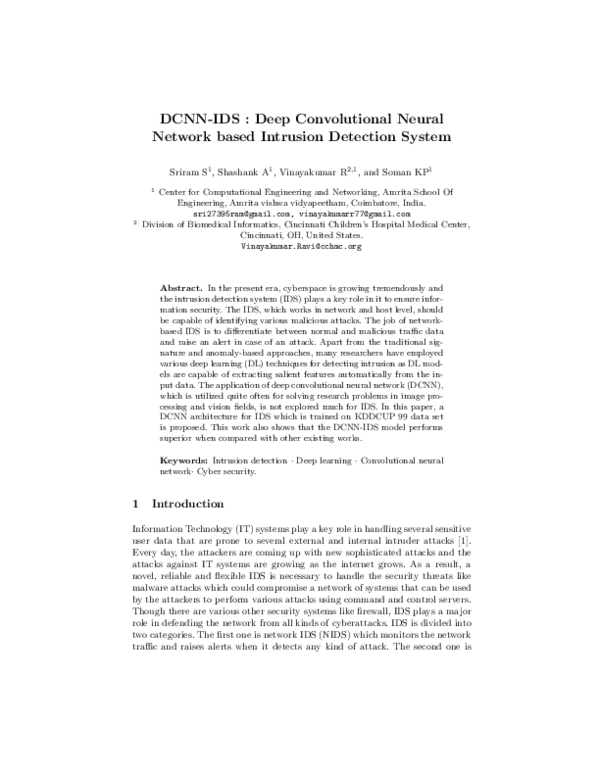 (PDF) DCNN-IDS : Deep Convolutional Neural Network based Intrusion Detection System