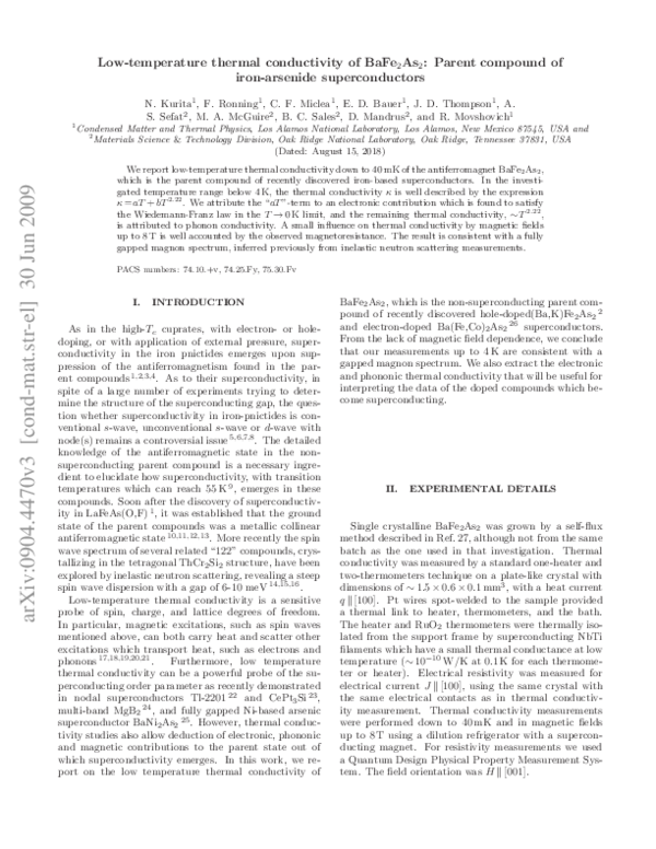 (PDF) Low-temperature thermal conductivity of BaFe2As2: A parent ...